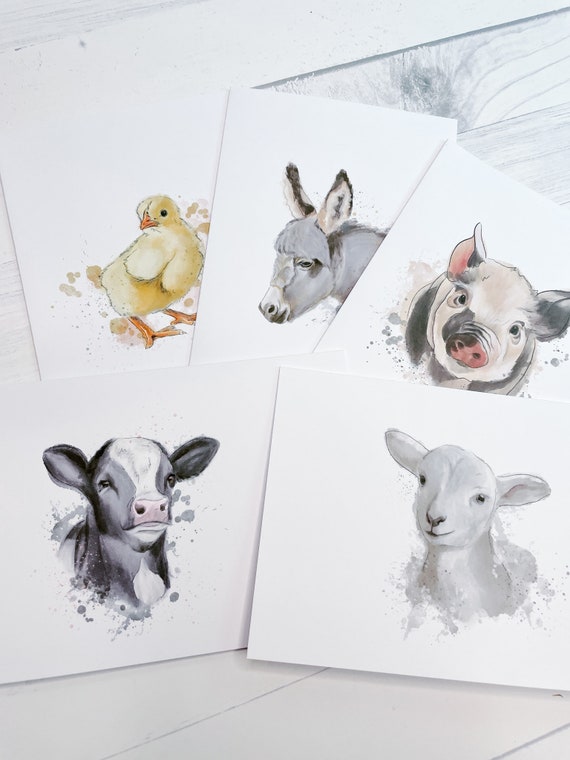 Watercolor Farm Animal Notecards Farm Animal Greeting Cards - Etsy