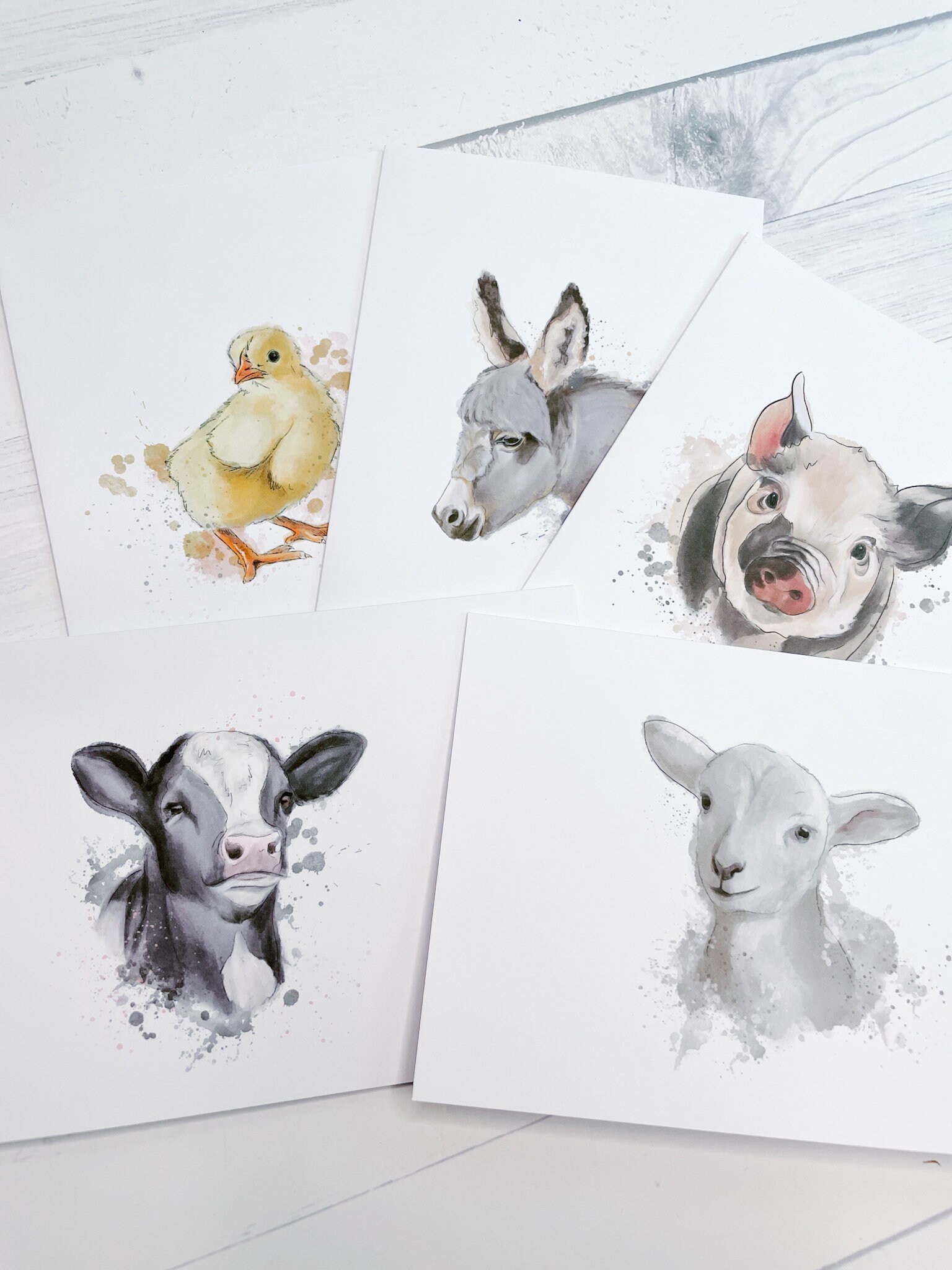 Watercolor Farm Animal Notecards, Farm Animal Greeting Cards, Blank ...