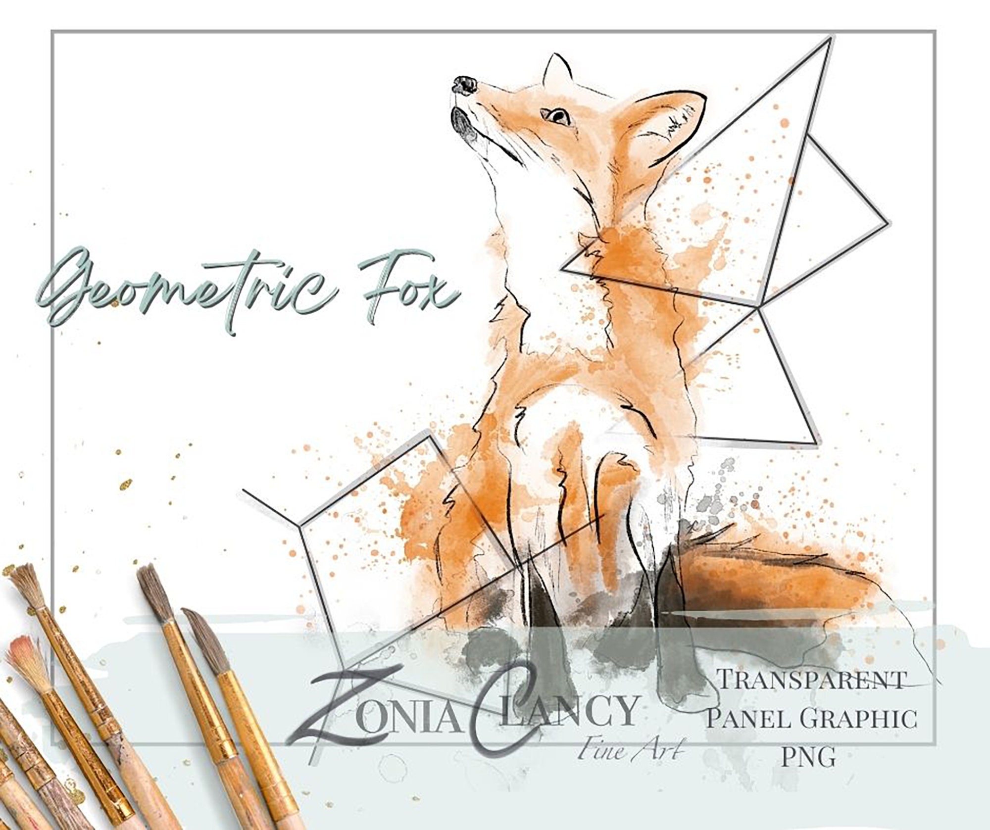 Geometric Fox Panel Graphic Fox PNG Sublimation Woodland Fox Watercolor ...