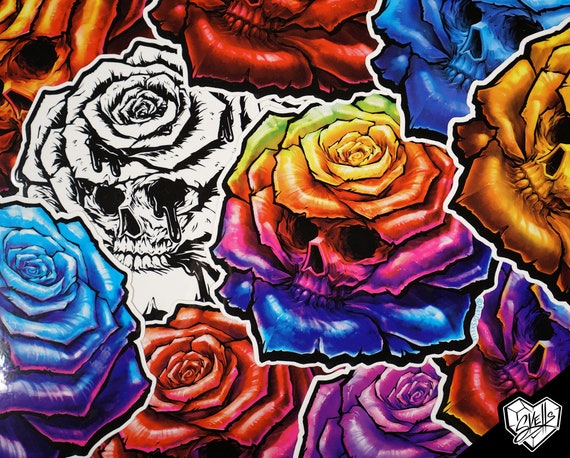 Skull Roses Pack 10 Stickers - Etsy