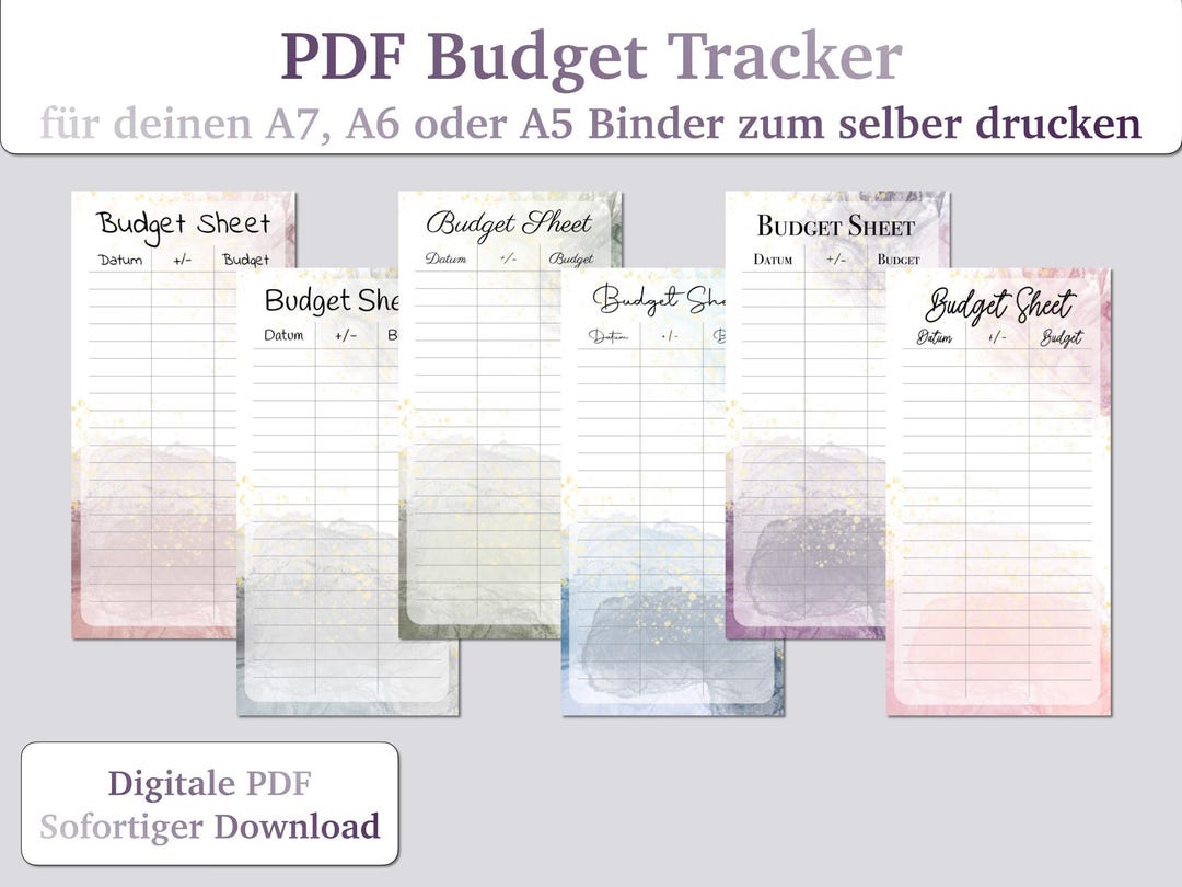 Digital Budget Sheet Tracker File for Self-printing 6 Color Designs and ...