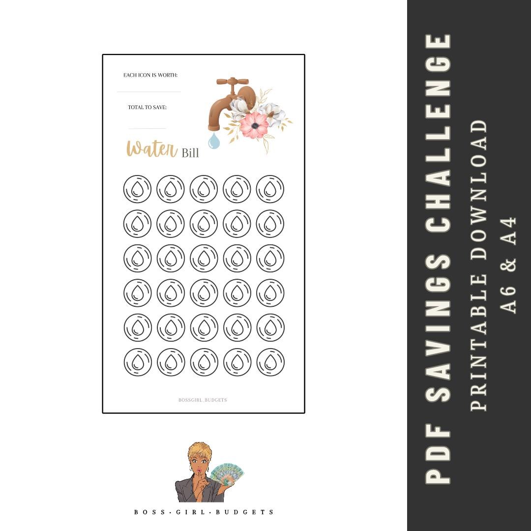 Water Bill Savings Challenge | Printable A6 and A4 | PDF Download ...