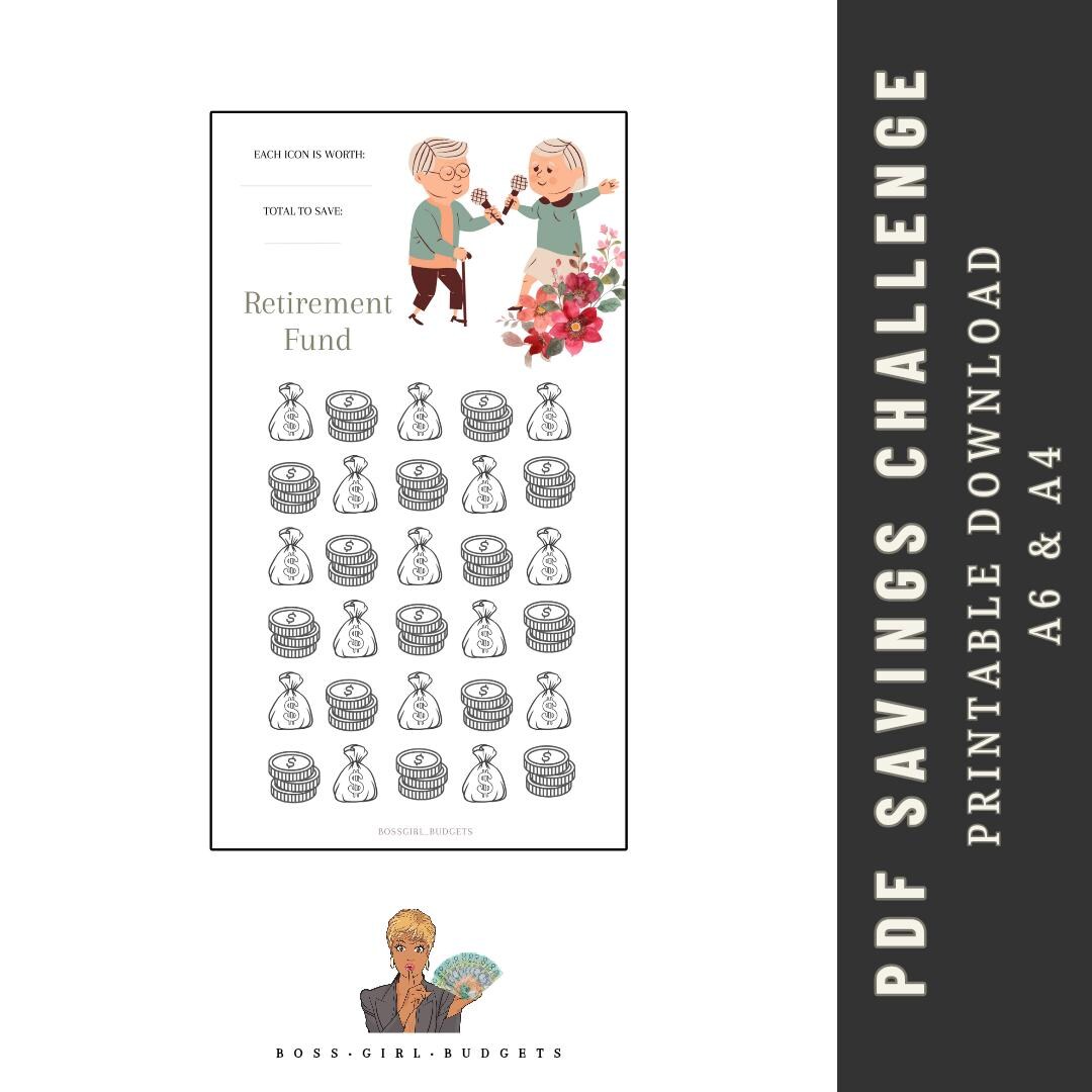 Retirement Fund Savings Challenge | Printable A6 and A4 | PDF Download ...