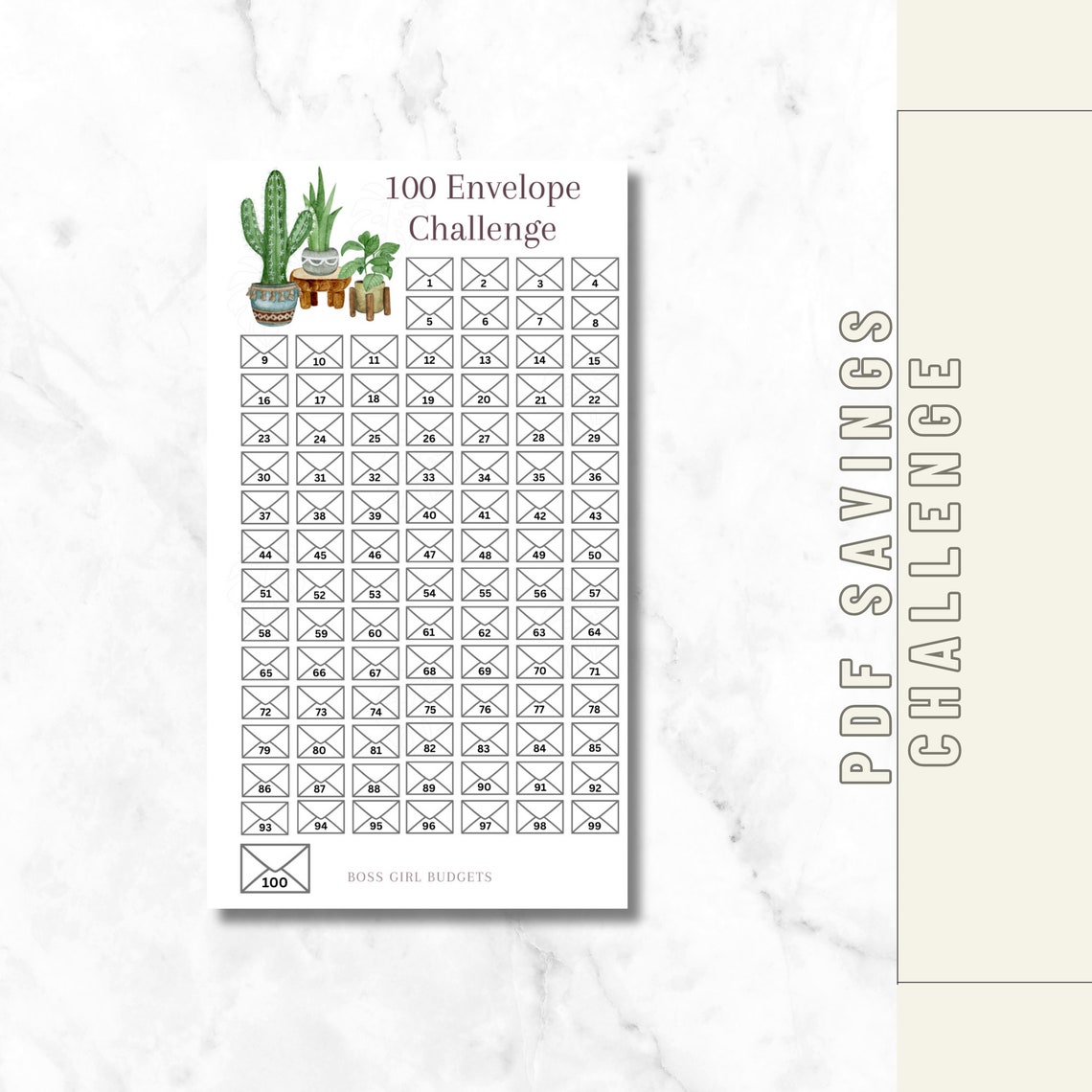100 Envelope Savings Challenge Tracker | Printable A6 and A4 | PDF ...