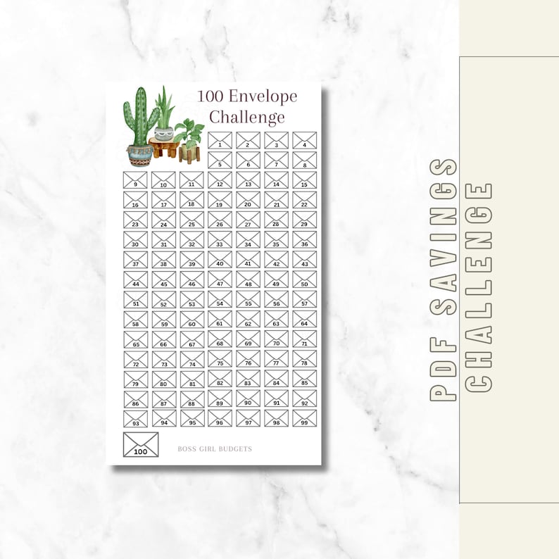 100 Envelope Savings Challenge Tracker Printable A6 and A4 - Etsy