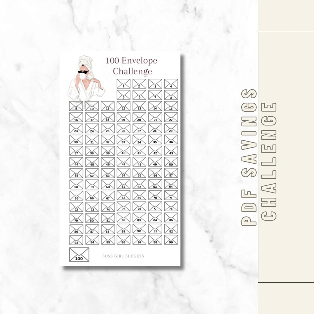 100 Envelope Savings Challenge Tracker Printable A6 and A4 PDF Download ...