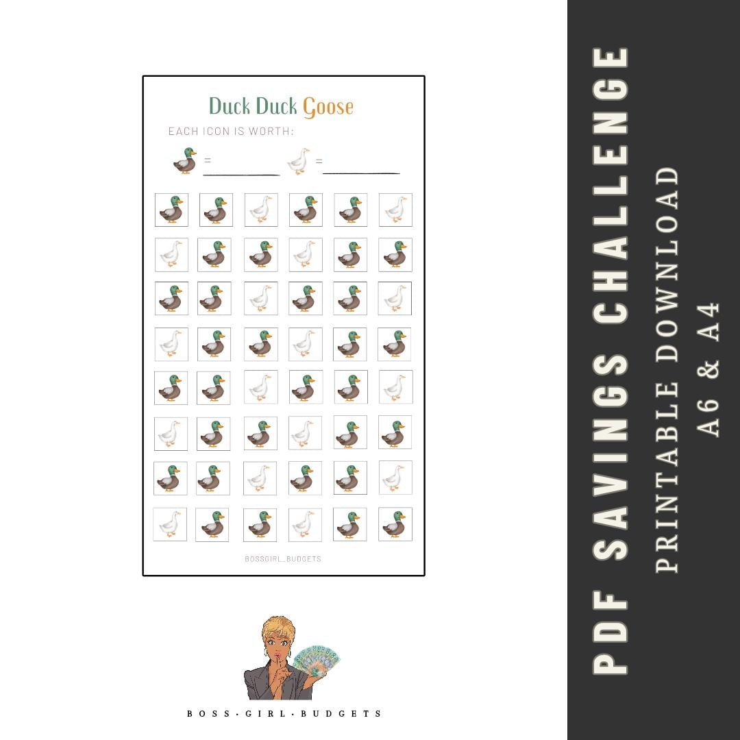 Duck Duck Goose Savings Challenge | Printable A6 and A4 | PDF Download ...
