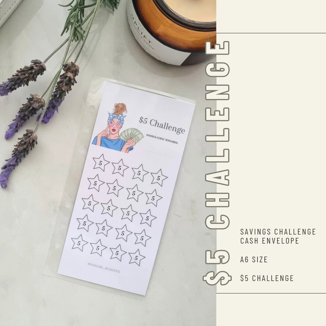 Five Dollar Savings Challenge Tracker Cash Envelope Or Insert Etsy