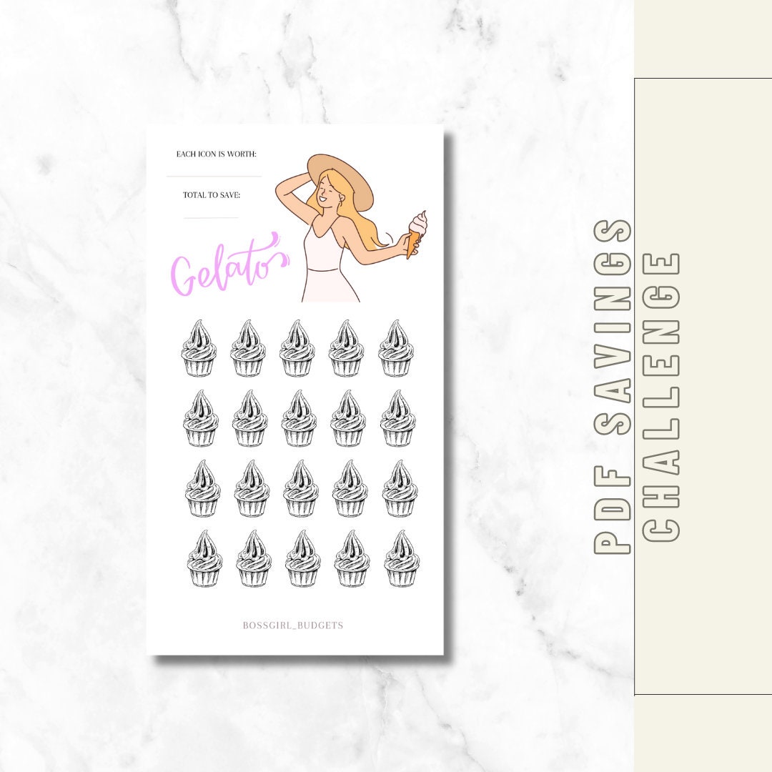 Gelato Savings Challenge Printable A6 and A4 PDF Download - Etsy