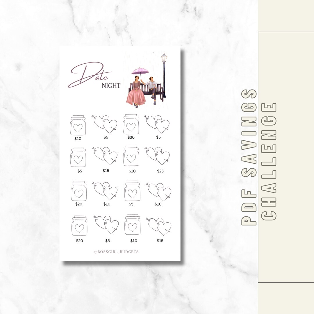 Date Night Savings Challenge | Printable A6 and A4 | PDF Download ...