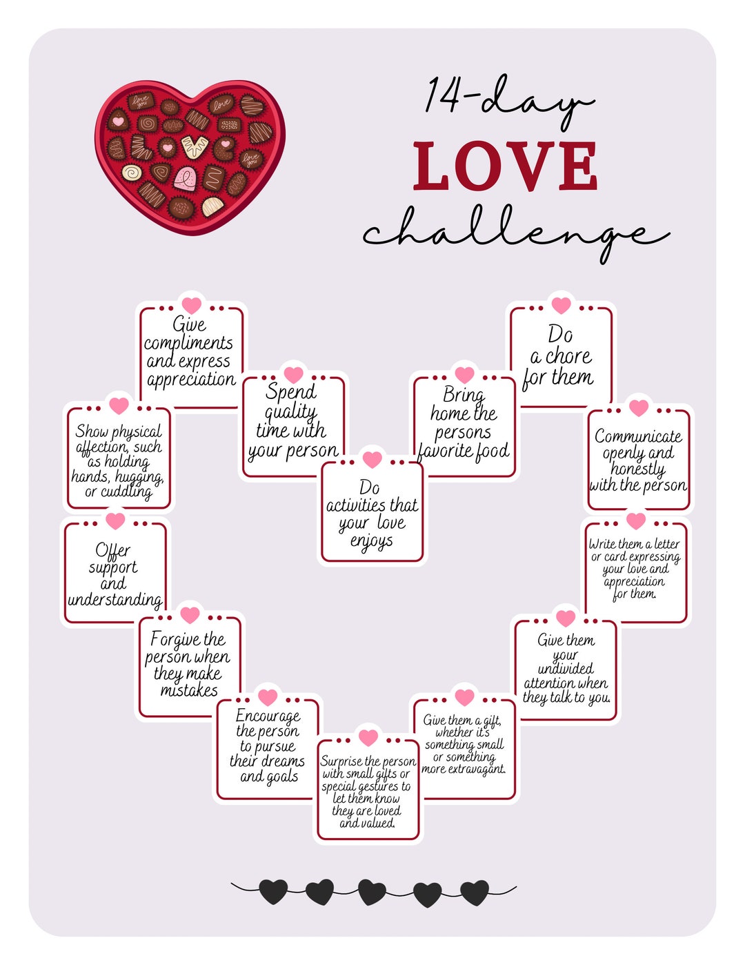 14 Day Love Challenge, Printable Love Challenge, Valentines’s Day ...