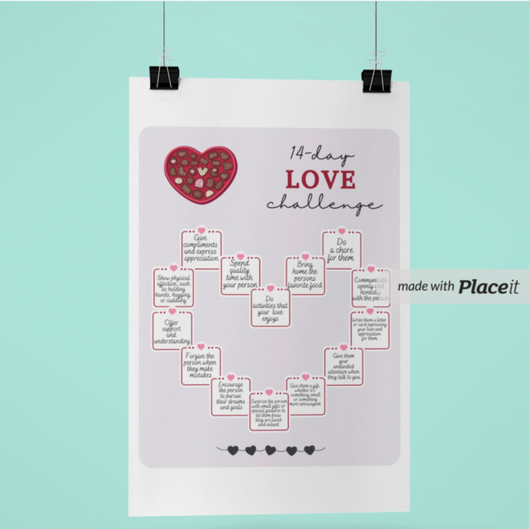 14 Day Love Challenge, Printable Love Challenge, Valentines’s Day ...