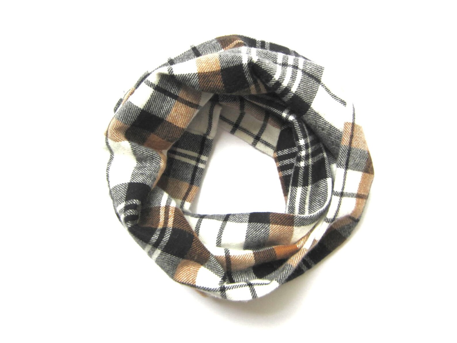 Brown Plaid Scarf. Unisex Flannel Scarf in Single Loop Infinity Style ...