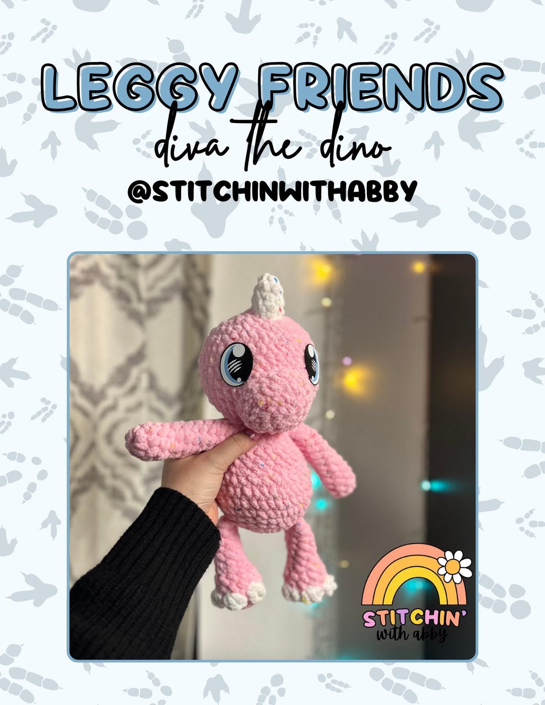 Diva the Dino/dinosuar Crochet Pattern/low Sew Crochet Pattern - Etsy