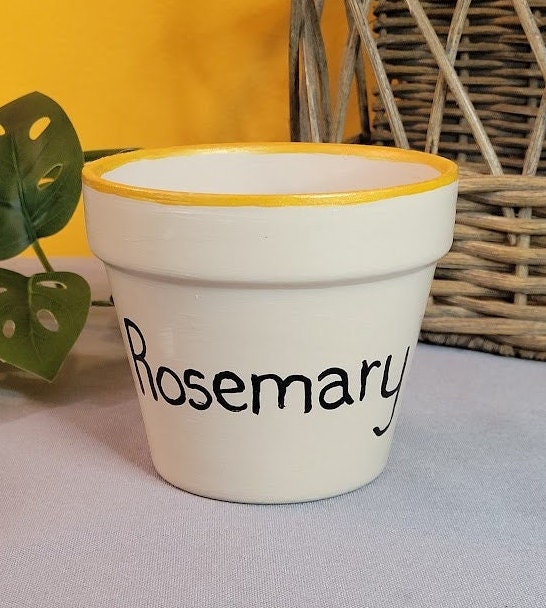 Hand Painted, 4-inch Herb Flower Pot. Three Different Herbs: Thyme ...