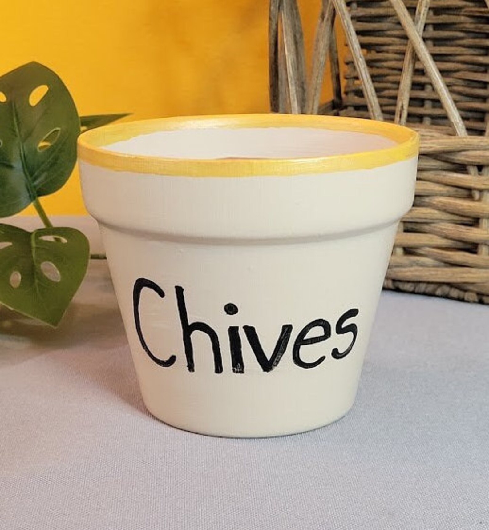 Hand Painted, 4-inch Herb Flower Pot. Three Different Herbs: Thyme ...