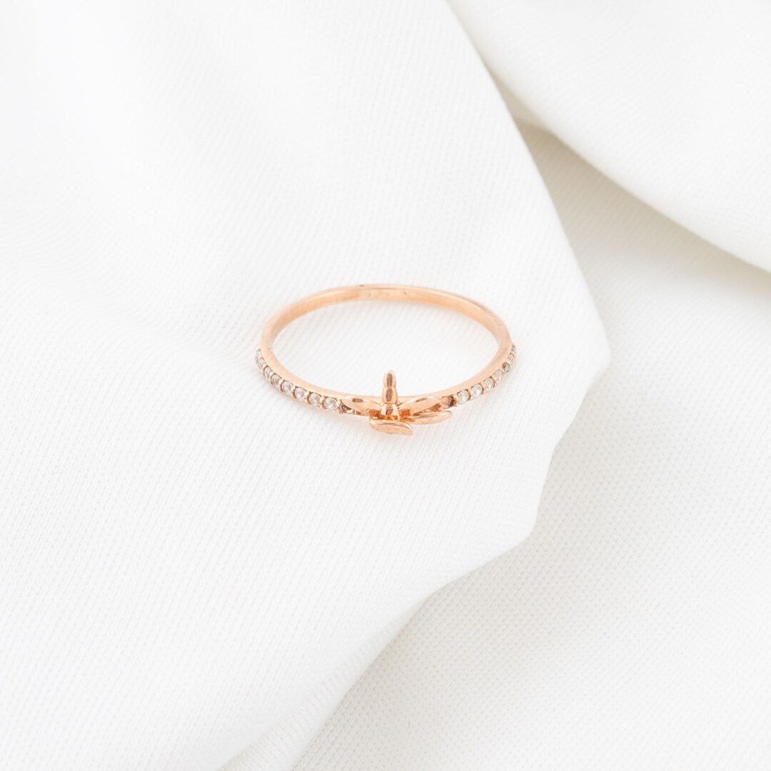 14k Solid Gold Dainty Bee Ring Tiny Bee Ring for Women Bumble Bee Ring ...