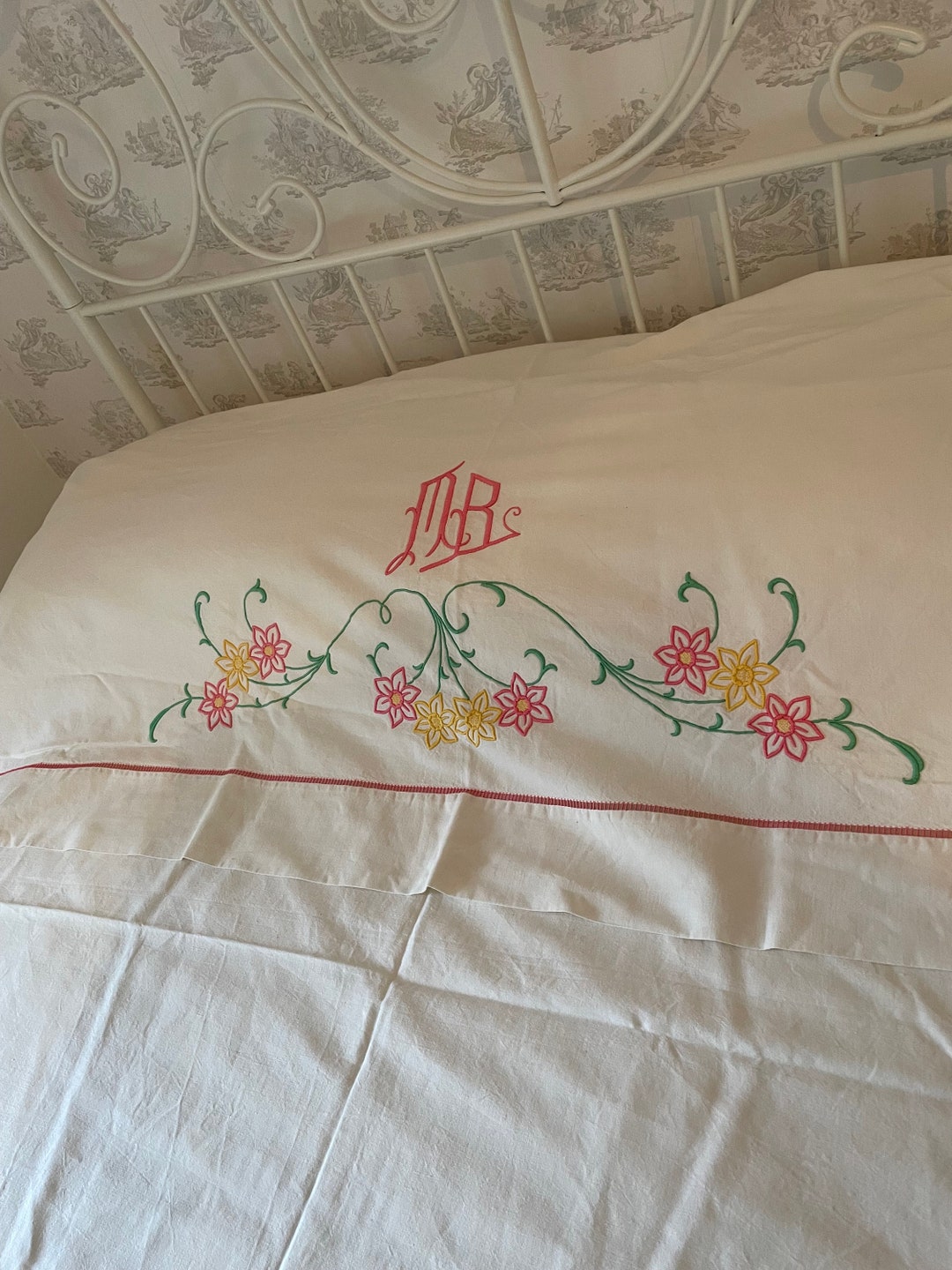 French Linen Monogrammed Sheet - Etsy