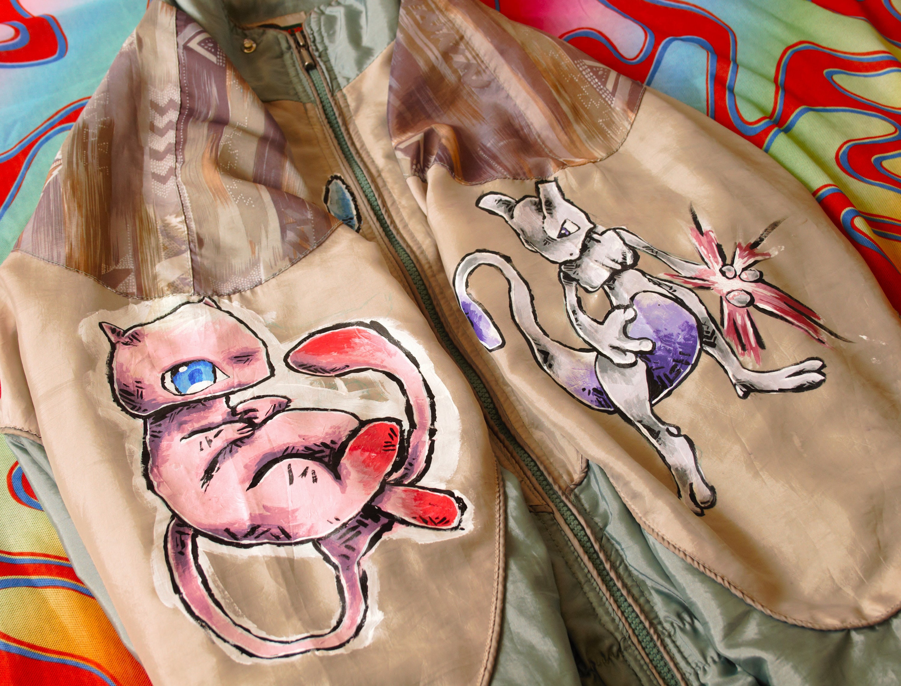 Custom 90's Pokemon Mewtwo Mew Trading Card Handpainted Jacket - Etsy