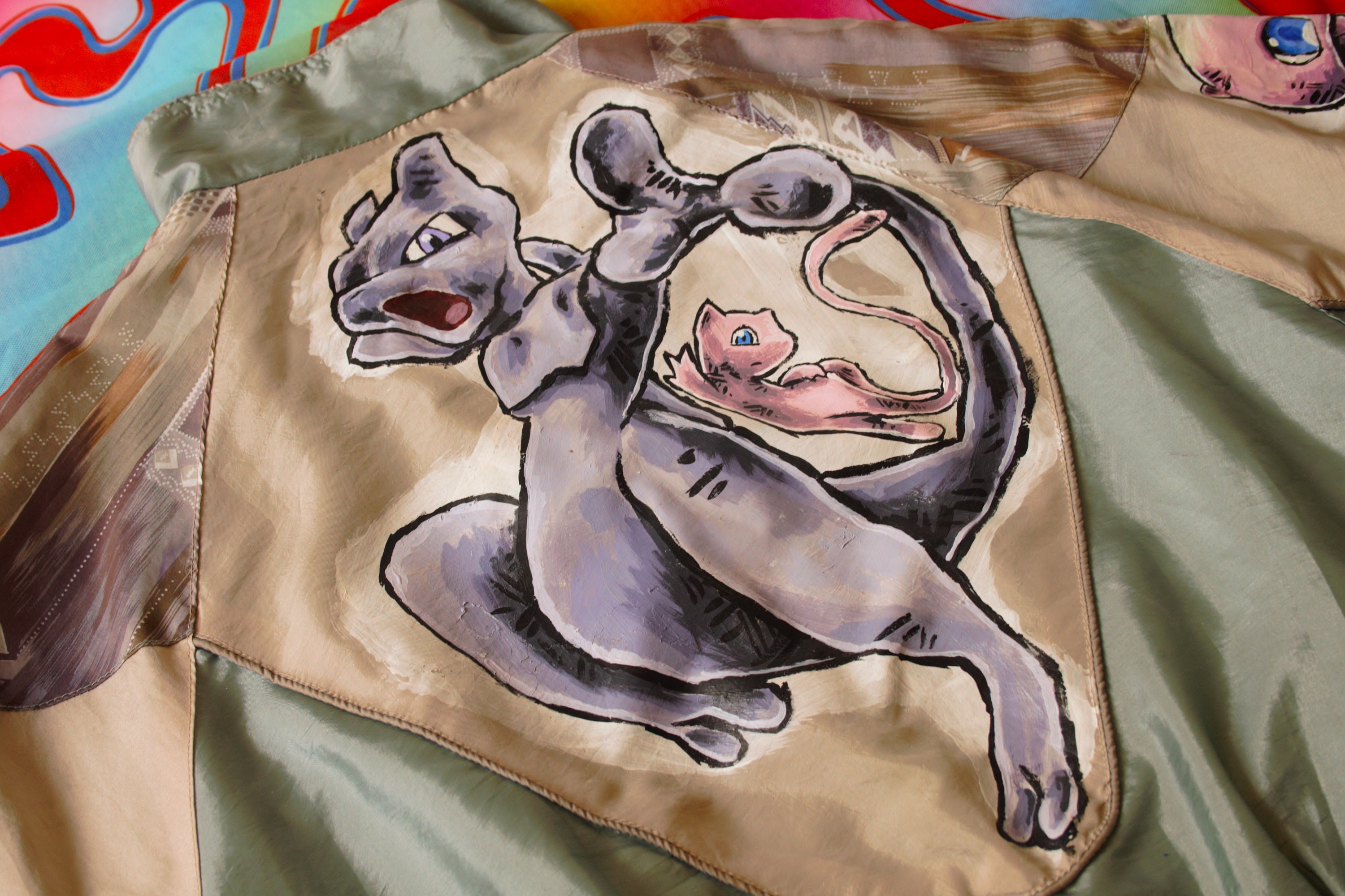 Custom 90's Pokemon Mewtwo Mew Trading Card Handpainted Jacket - Etsy