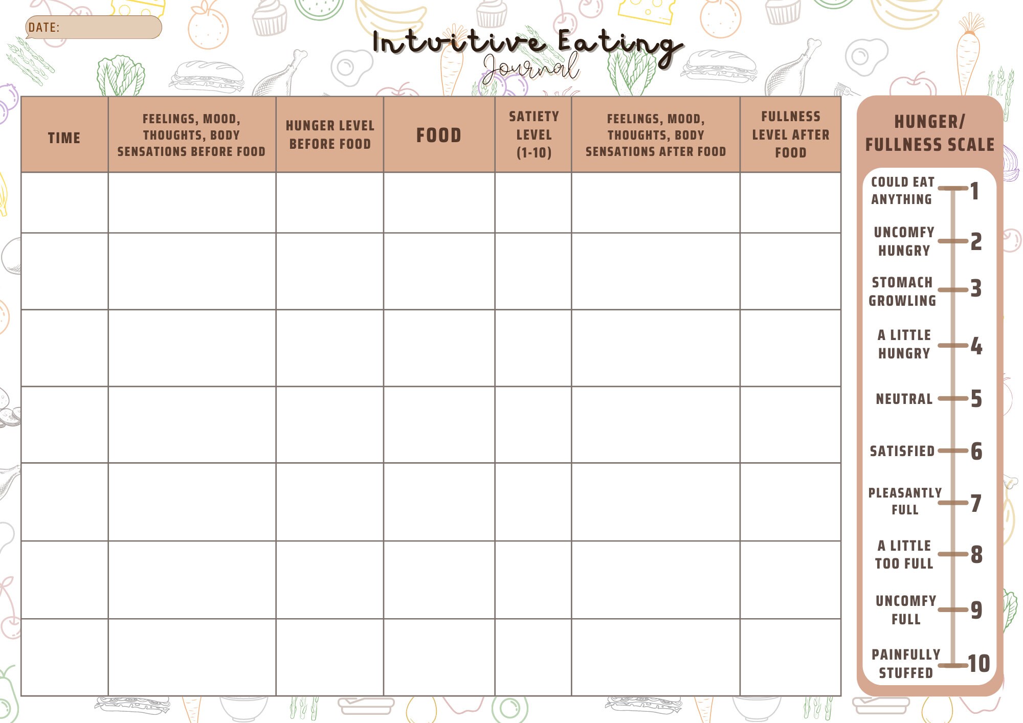 Printable Food Journal | Intuitive Eating Journal | Non-diet Journal - Etsy