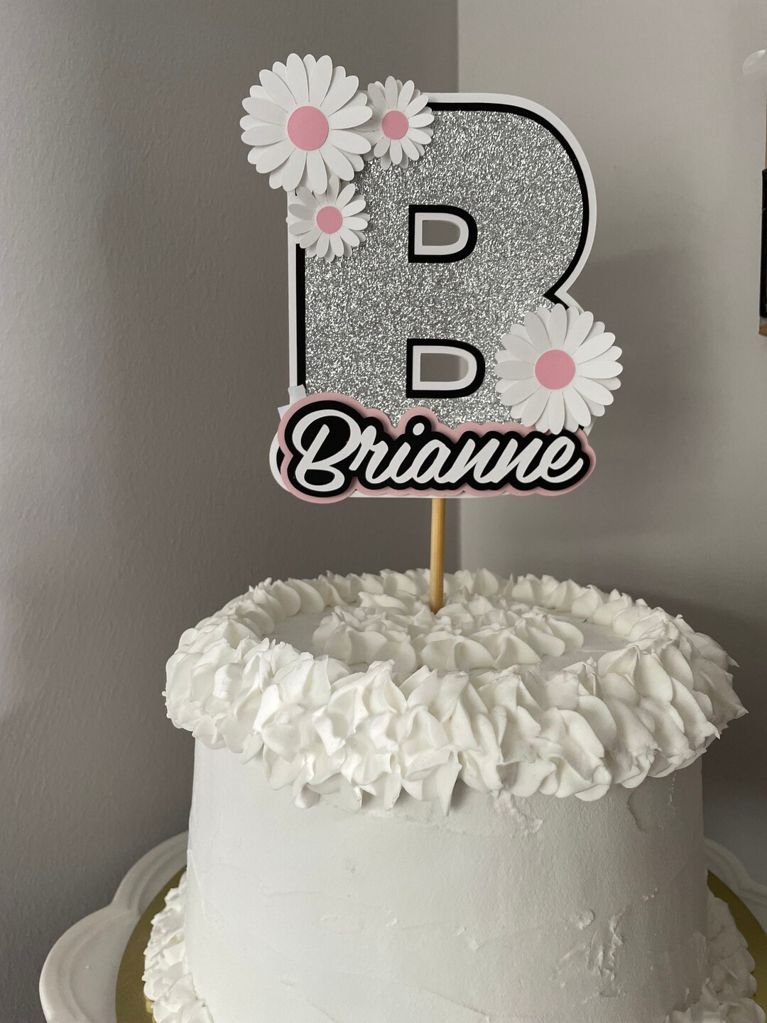 Daisy Cake Topper, Initial Cake Topper, Name Cake Topper, Glitter Cake ...