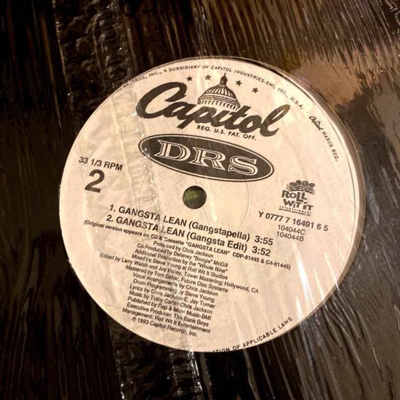 DRS Gangsta Lean 12 Vinyl 1993 Hype Sticker Capitol Records VG - Etsy