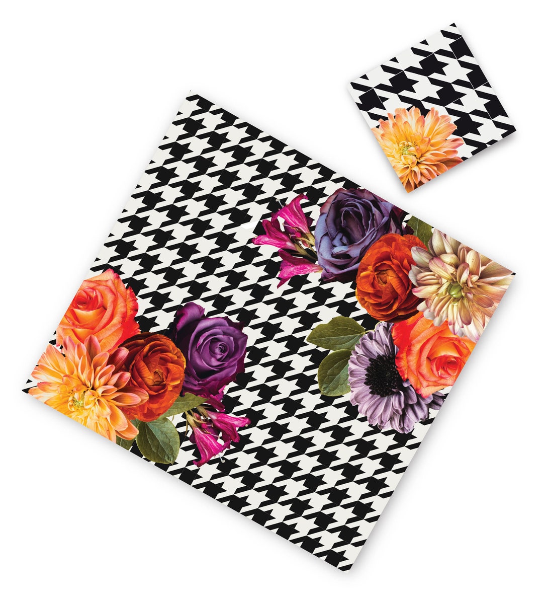 Houndstooth With Flowers Paper Placemats - Etsy
