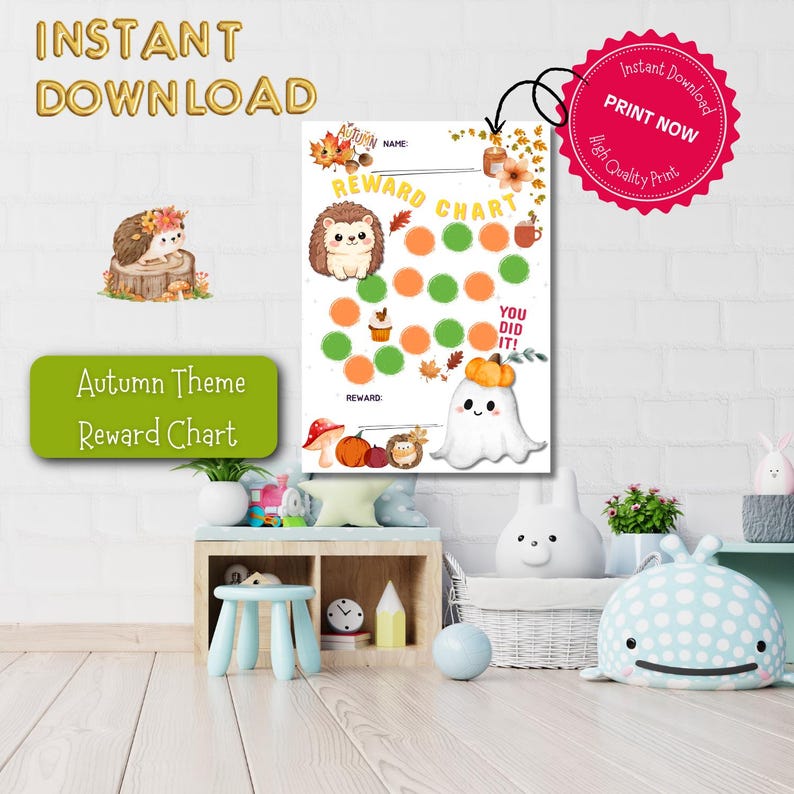 Printable Reward Chart | Autumn Time Theme | A4 / A3 Digital Download ...