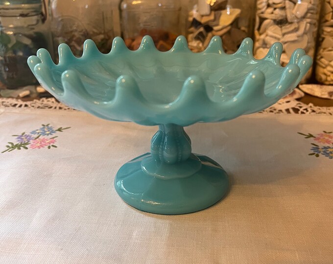 Portieux Vallerysthal Blue Opaline Pedestal Bowl - Etsy