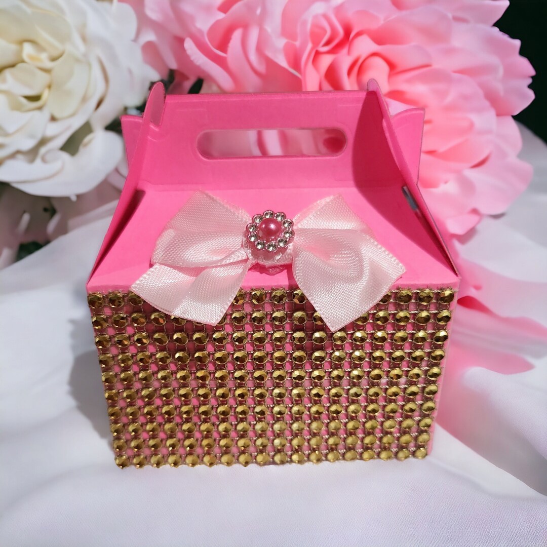 25 Pink Party Favor Boxes, Rhinestone & Bow, Candy Boxes - Etsy
