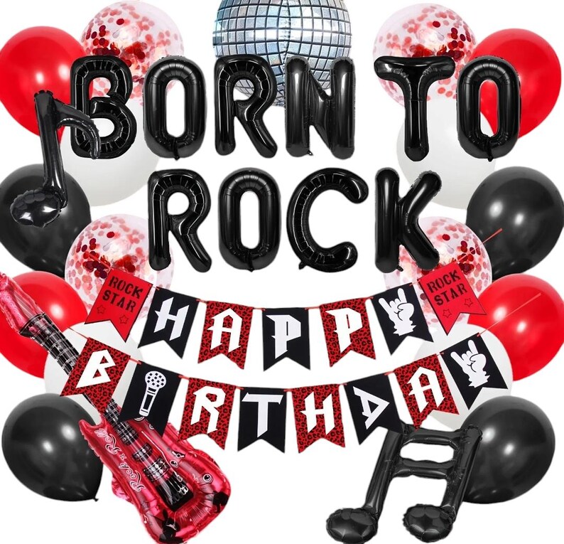 21 Pieces Birthday Party Born to Rock Diy Decoration Set, Born to Rock ...