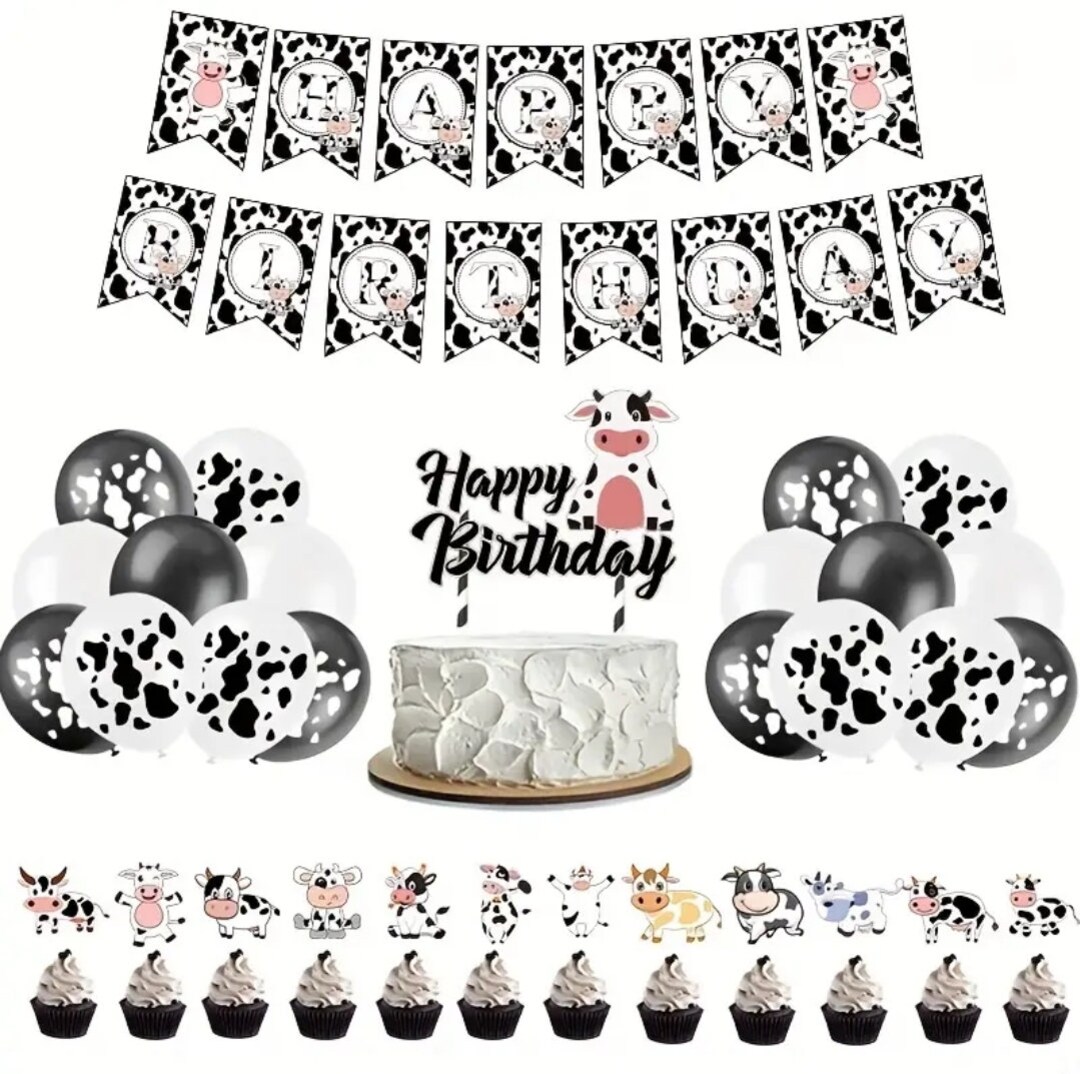Cow Farm Themed Birthday Party Decoration Set, Cow Party Set, Cow ...
