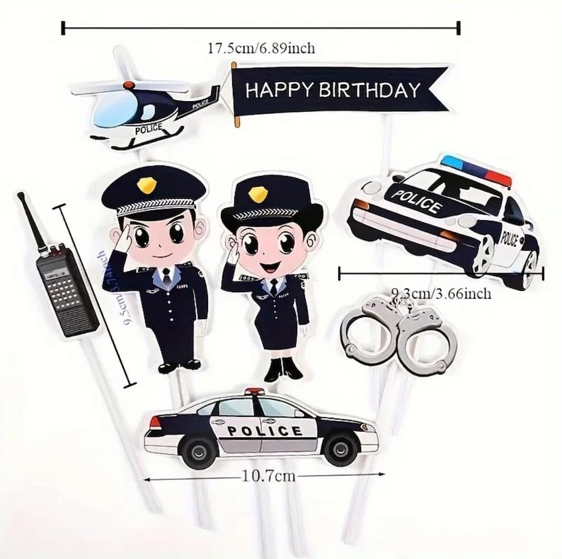 Police Themed Cake Topper for Cops Birthday Party, Police Cake Toppers ...