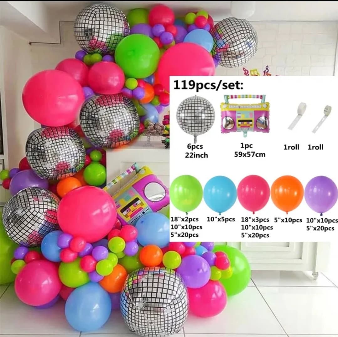 119 Pieces Back to 80's 90's Balloon Garland Arch Decoration Party DIY ...