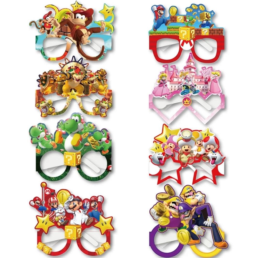 Super Mario Inspired Birthday Party Eye Glasses Set, Paper Eyeglass for ...