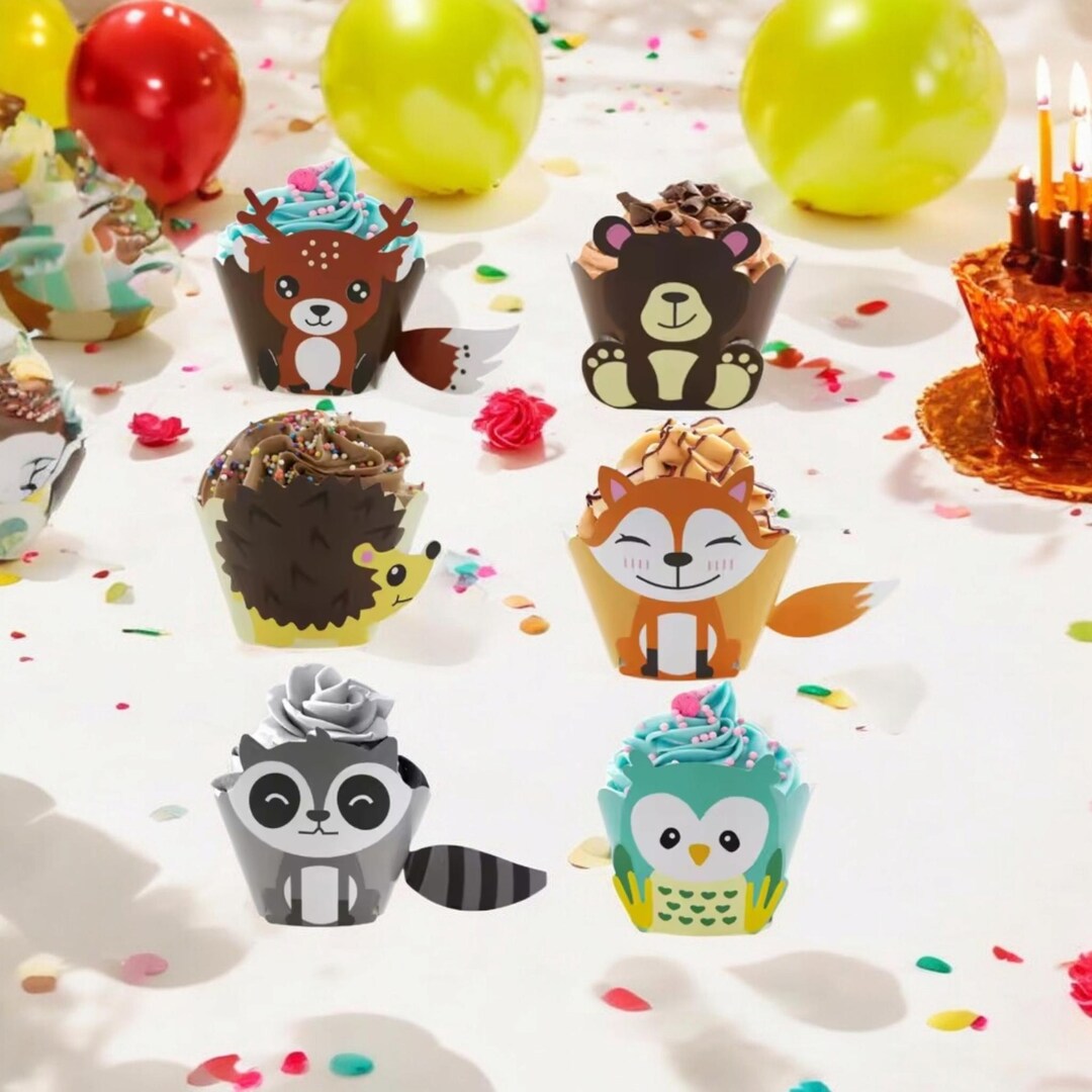 12 Pieces Jungle Animal Cupcake Wrapper, Jungle Birthday Party, Baby ...