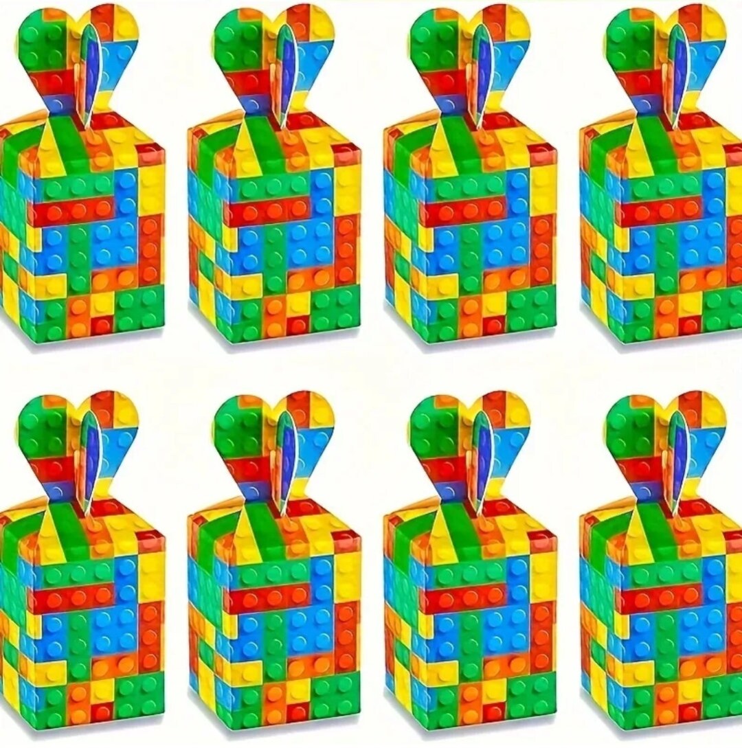 12 Pieces Blocks Favor Box, Blocks Themed Candy Boxes, Lego Style Favor ...