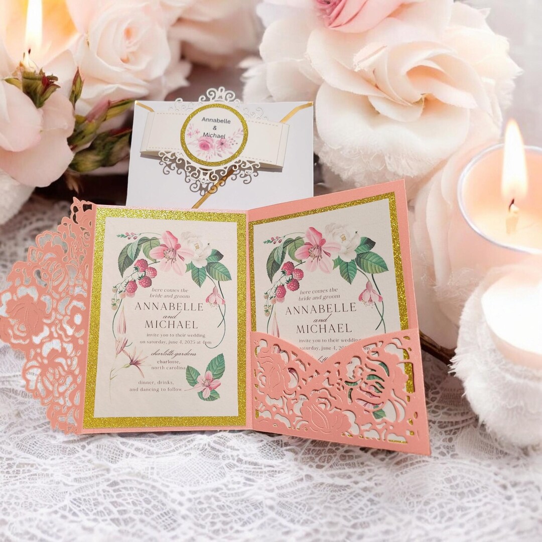 10 Set Wedding Invitation Card With Laser Cover, Printed Insert & Rsvp ...