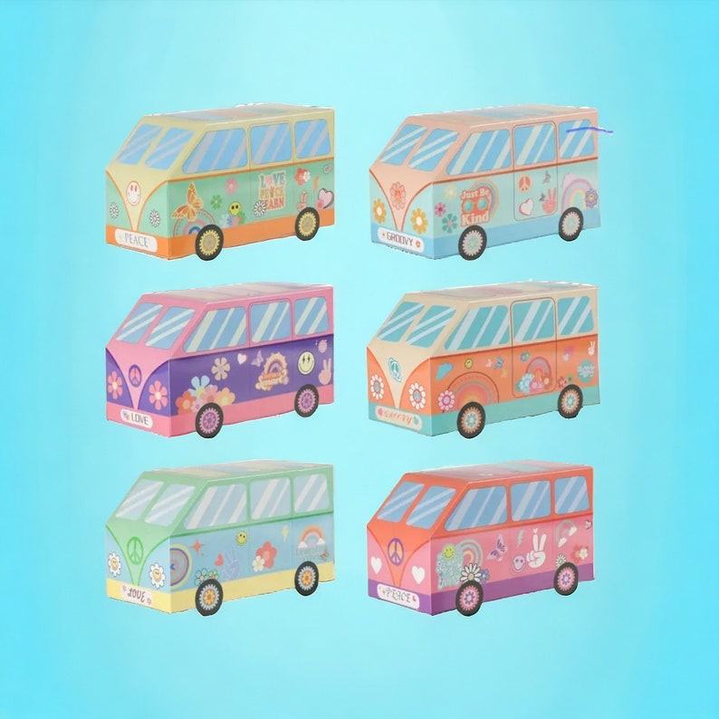 12 Pieces Retro Hippie Goodie Favor Box, Vintage Bus Shaped Favor Box ...