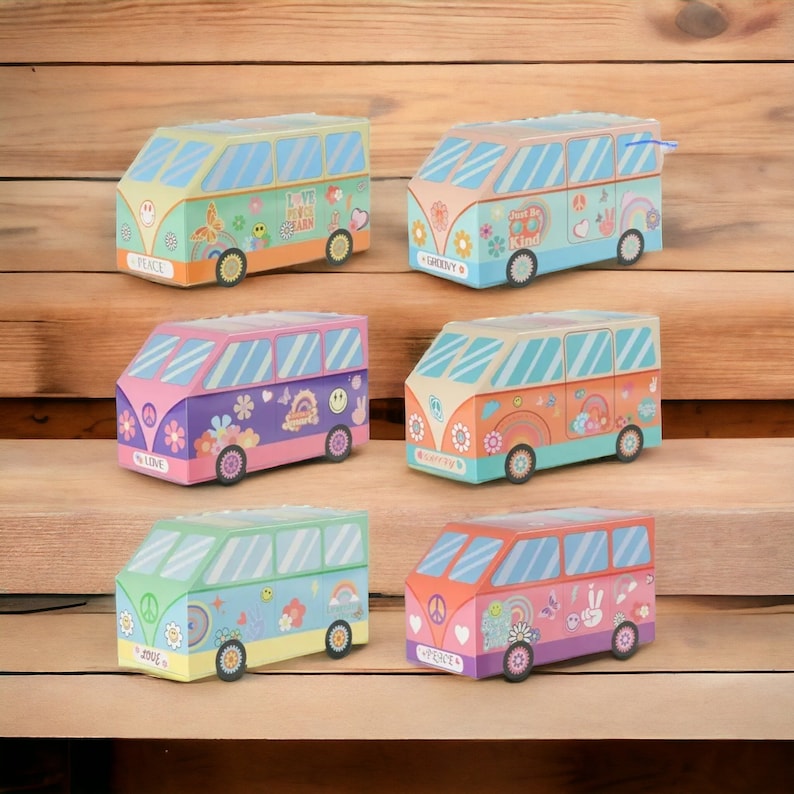 12 Pieces Retro Hippie Goodie Favor Box, Vintage Bus Shaped Favor Box ...