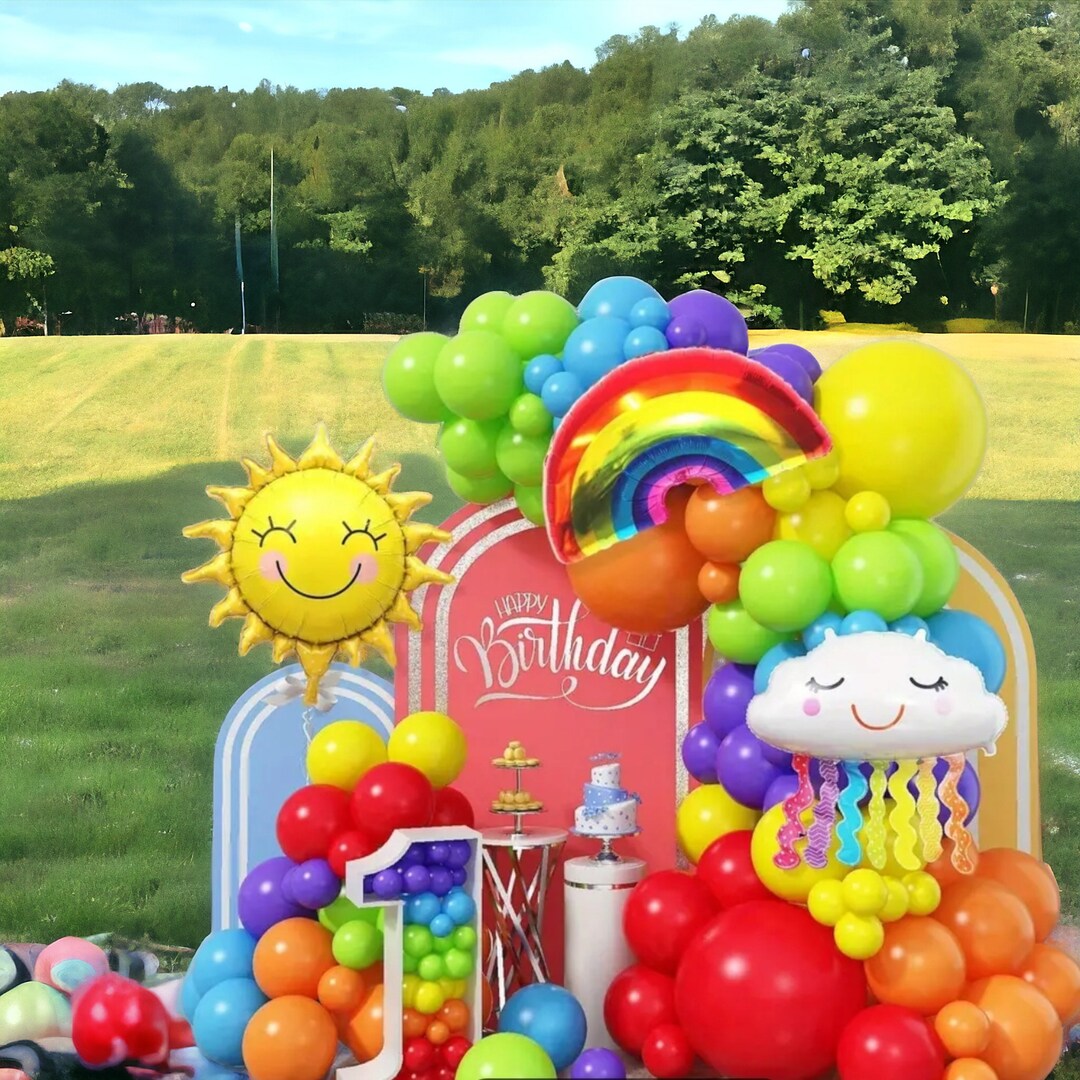 133 Pieces Summer Party Balloon Arch Kit Set Sun Cloud and Rainbow ...