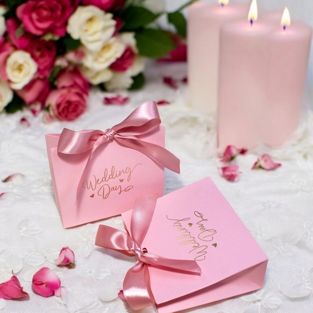 25 Pieces Pink Wedding Favor Box, Elegant Wedding Party Favor Boxes ...
