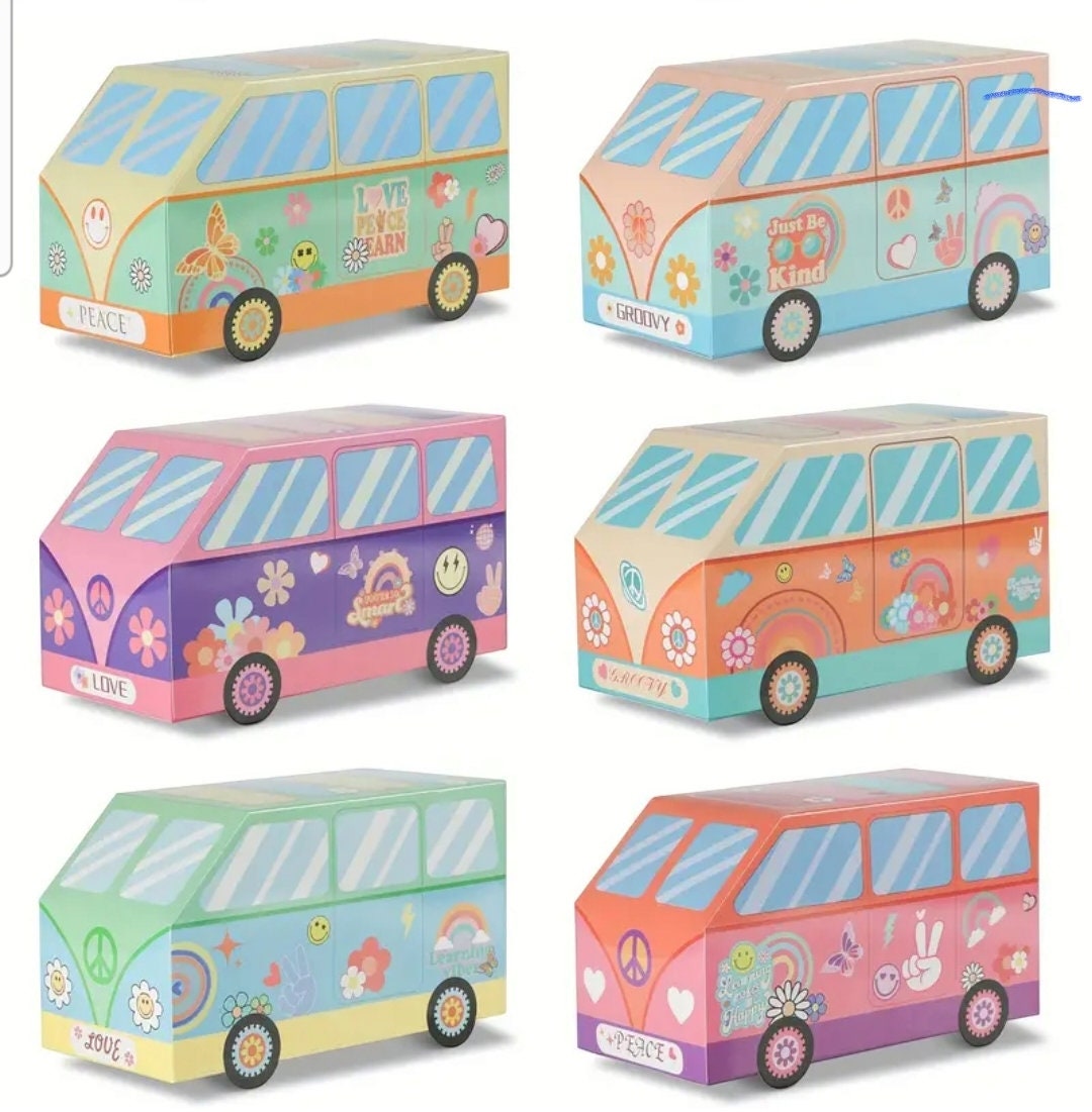 12 Pieces Retro Hippie Goodie Favor Box, Vintage Bus Shaped Favor Box ...