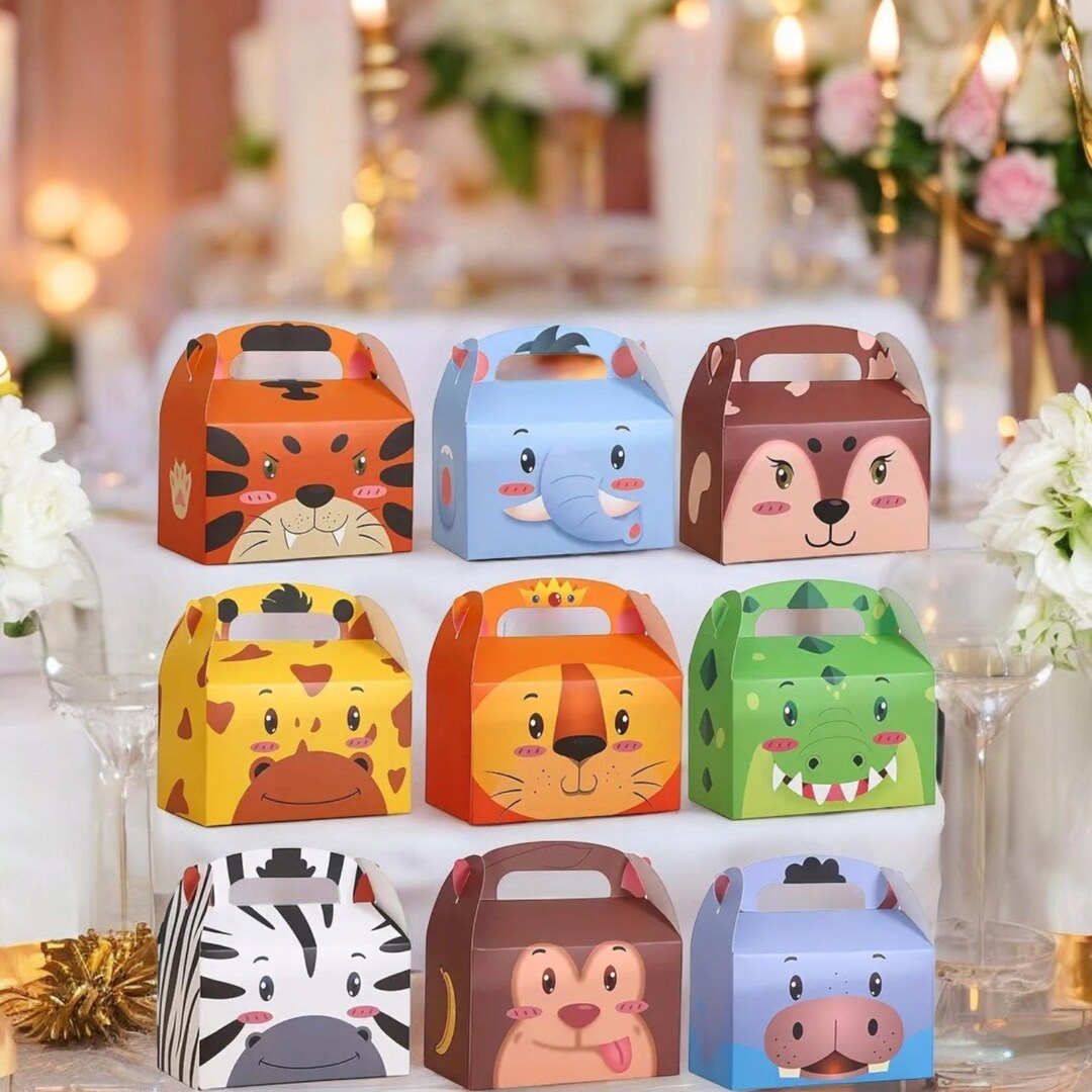 12 Pieces Animal Favor Boxes Mixed Animal, Birthday Party Favor Box ...
