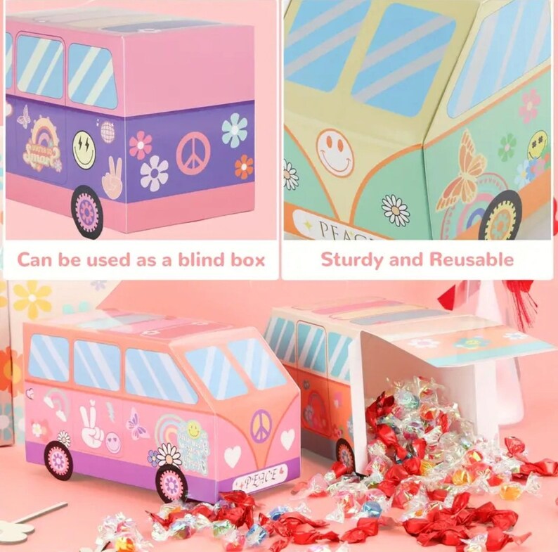 12 Pieces Retro Hippie Goodie Favor Box, Vintage Bus Shaped Favor Box ...