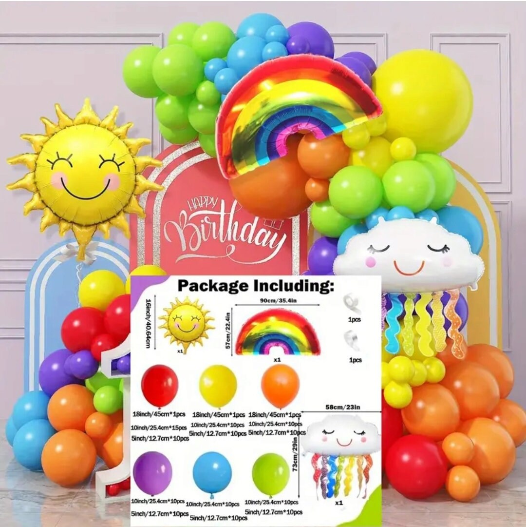 133 Pieces Summer Party Balloon Arch Kit Set Sun Cloud and Rainbow ...