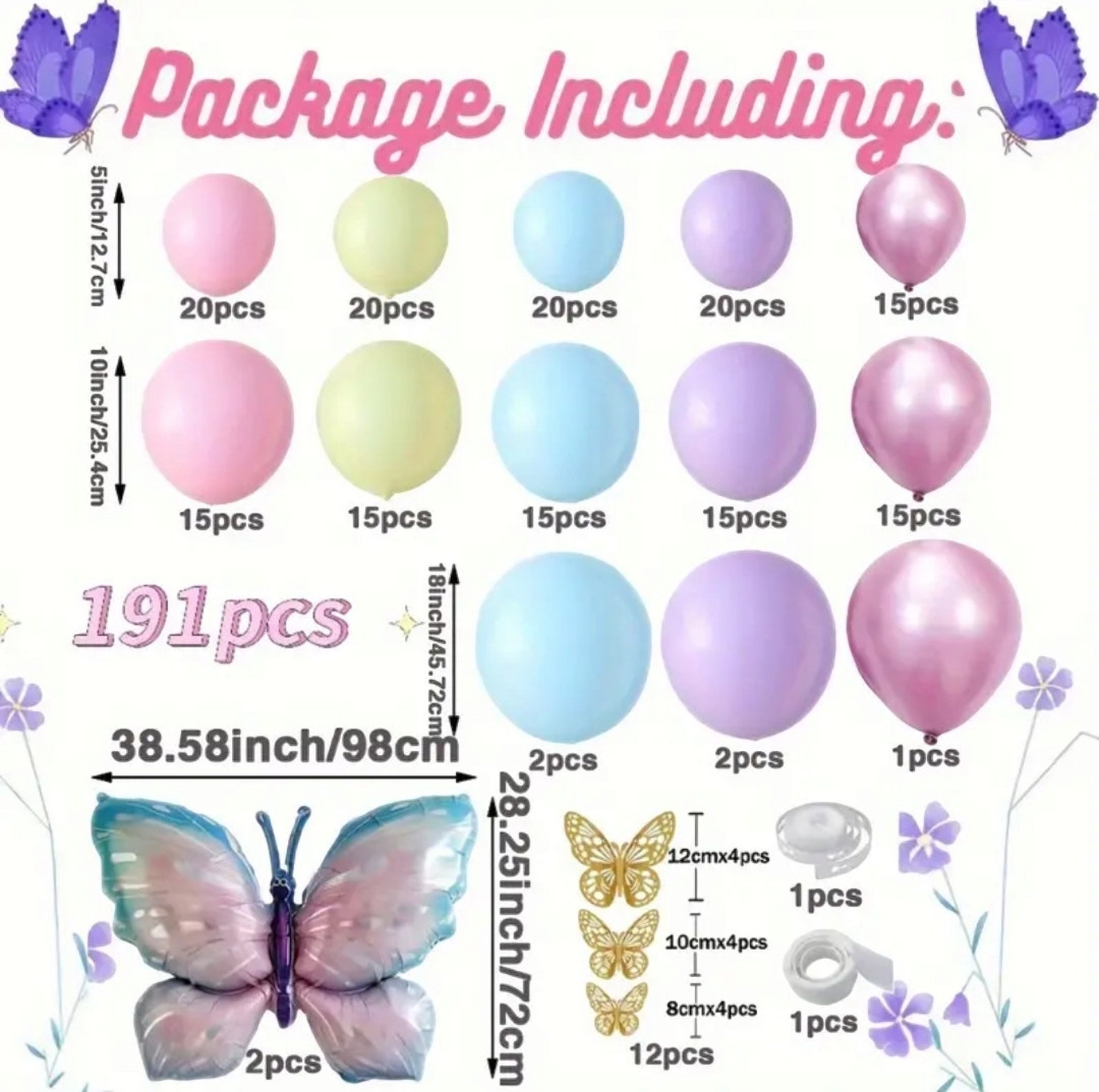 191 Pieces Pastel Color With Butterfly Themed Birthday Party Decoration ...