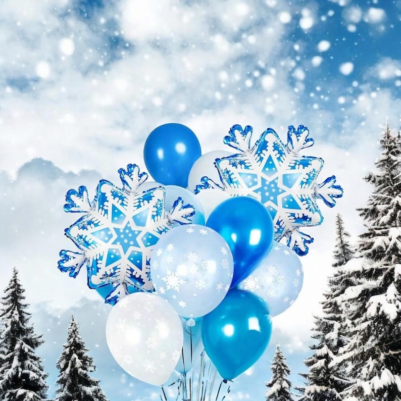 136pcs Snow and Ice Themed Balloon Set Metal Blue Metal Silvery Maca ...