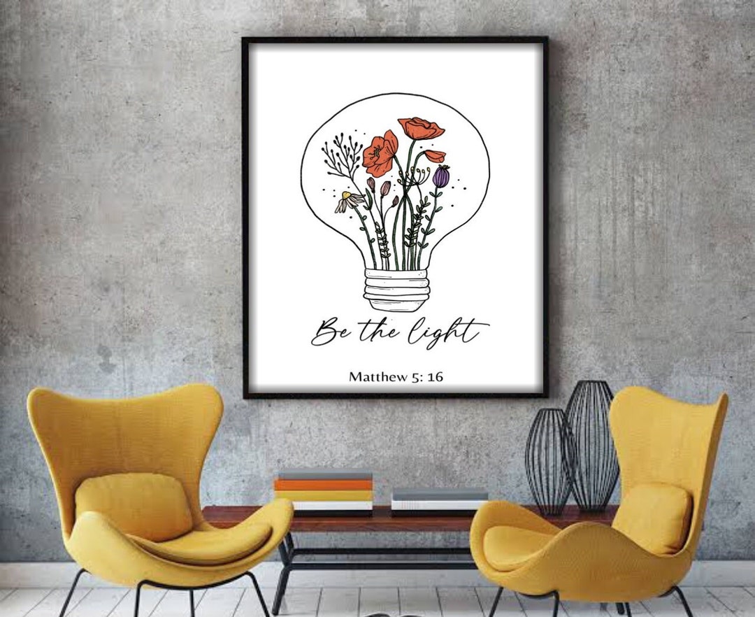 Printable Minimalist Be the Light Christian Quote Wall Decor Art ...